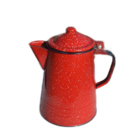 Kitchen | Enamelware Coffeeor Tea Pot With Lid Red Speckled | Poshmark